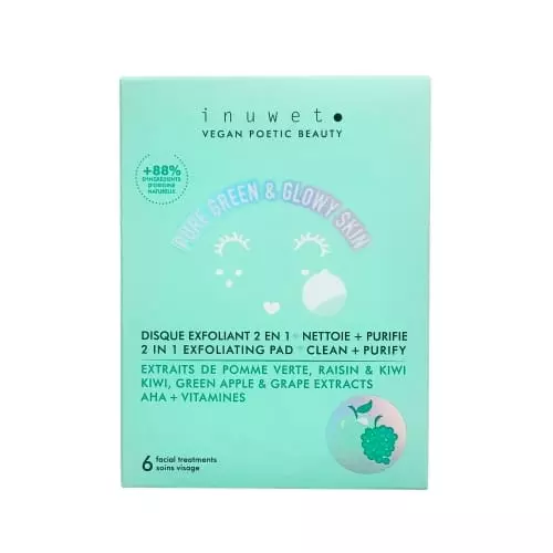 PURE GREEN & GLOWY SKIN Pad Exfoliants Visage 2 en 1 Nettoie + Purifie ...